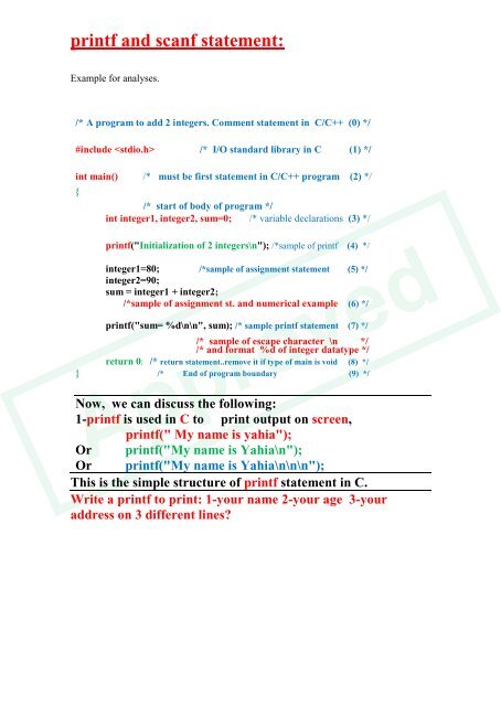 Printf And Scanf Statement 