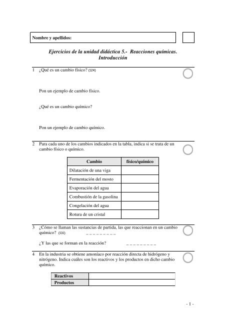 Ejercicios de la unidad didÃ¡ctica 5.- Reacciones ... - IES Rey Pastor