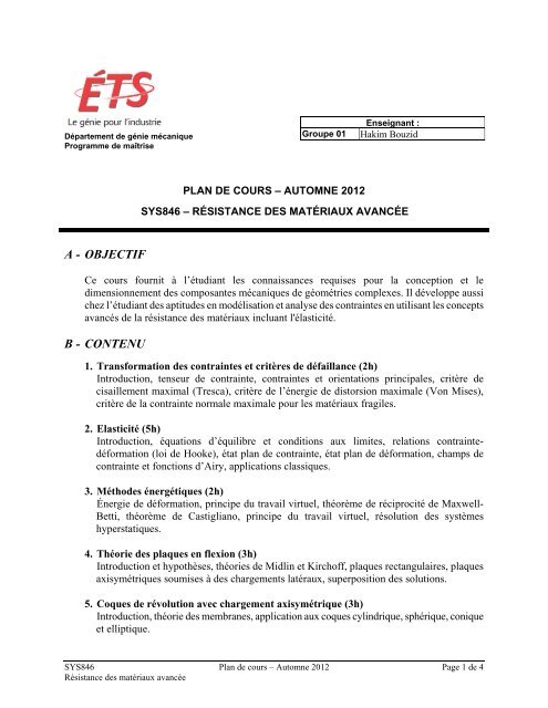 Plan de cours - ÉTS