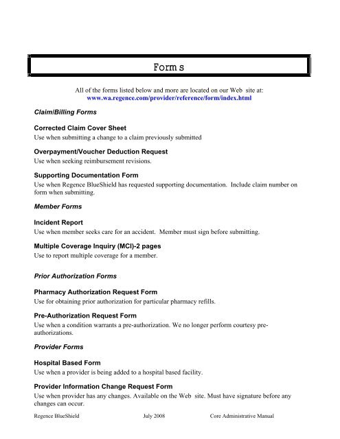 Forms - Regence BlueShield