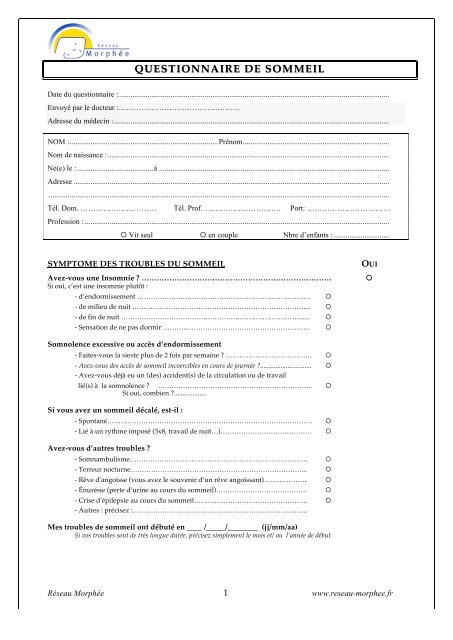 Questionnaire D’Evaluation Du Sommeil – JCDAT