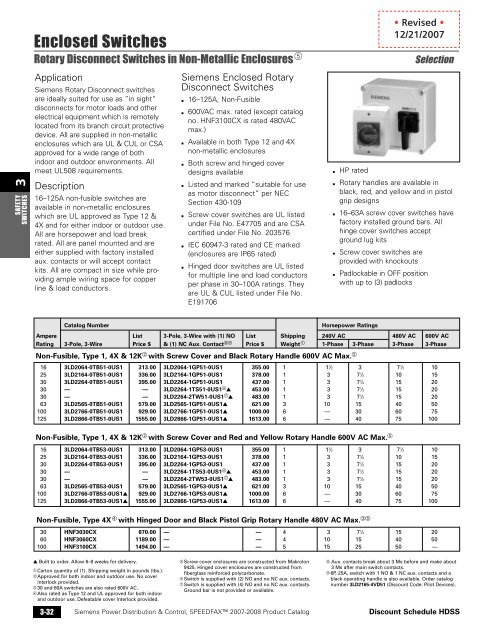 Enclosed Rotary Disconnect Switches - Siemens