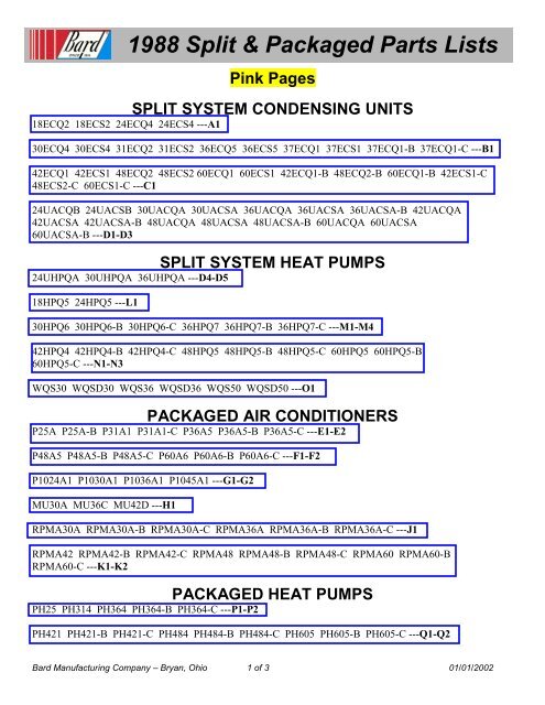 pp1988 Split and Packaged Units - Bard Manufacturing Company