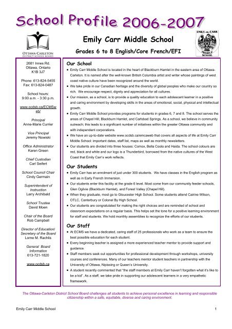 Emily Carr Middle School - Ottawa-Carleton District School Board