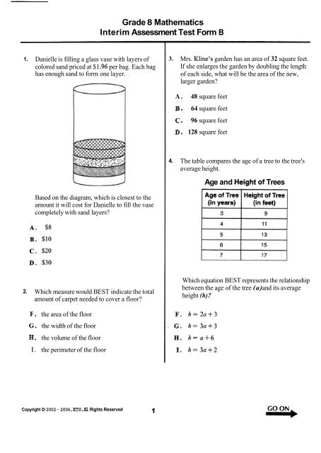 Grade 8 Mathematics Interim Assessment Test Form B