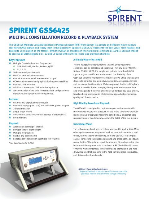 GSS6425 datasheet - Spirent Communications