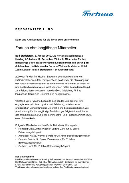Fortuna ehrt langjährige Mitarbeiter - Fortuna Maschinenbau ... Fortuna ehrt langjährige Mitarbeiter - Fortuna Maschinenbau ...