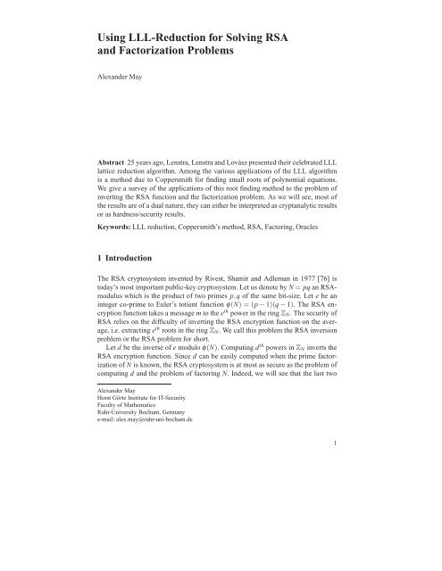 Using LLL-Reduction for Solving RSA and Factorization Problems