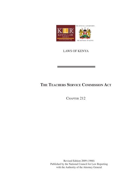 Teachers Service Commission Act (Cap 212) - Kenya Law Reports