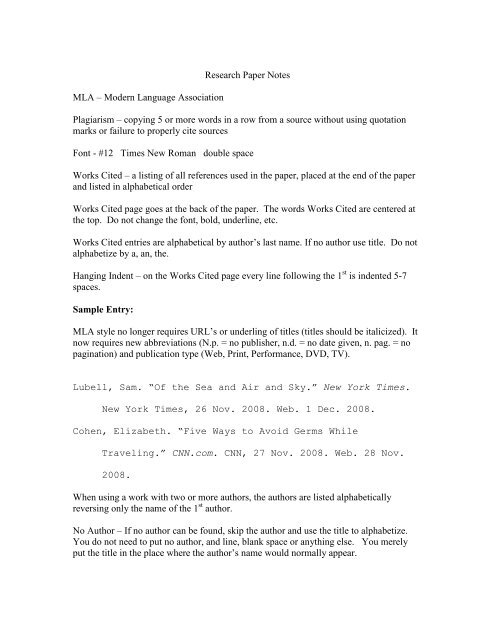 Research Paper Notes - Fulton County Schools