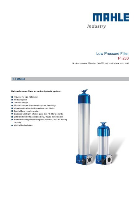 Low Pressure Filter Pi 230 - MAHLE Industry - Filtration