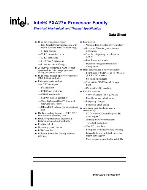IntelÂ® PXA27x Processor Family