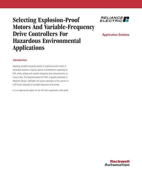 Selecting Explosion-Proof Motors And Variable ... - Reliance Electric