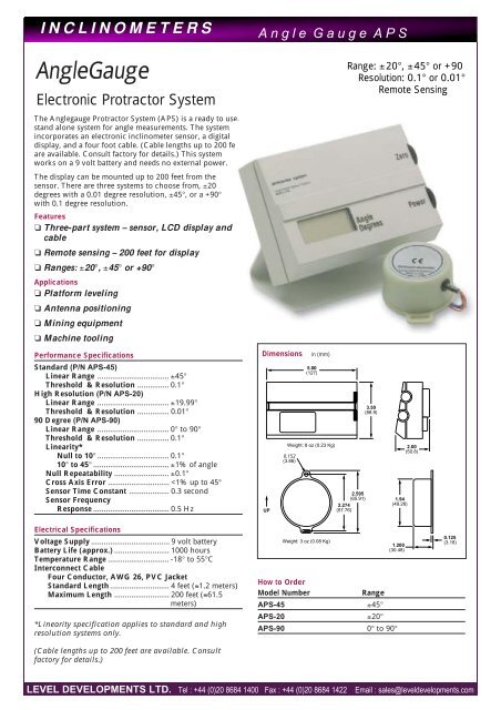 Inclinometer Sensor and Display - Digital Protractor System - Level ...