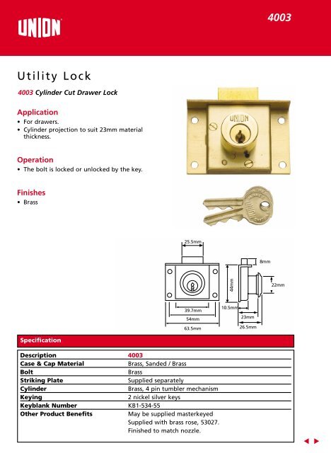 4003 Utility Lock 4003 Cy