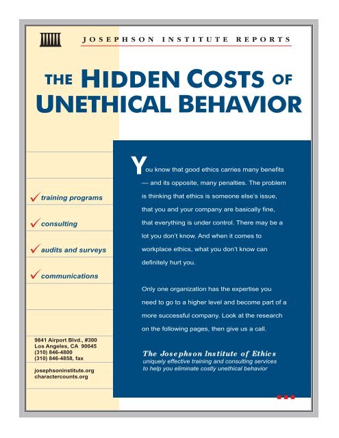 UNETHICAL BEHAVIOR - Josephson Institute of Ethics