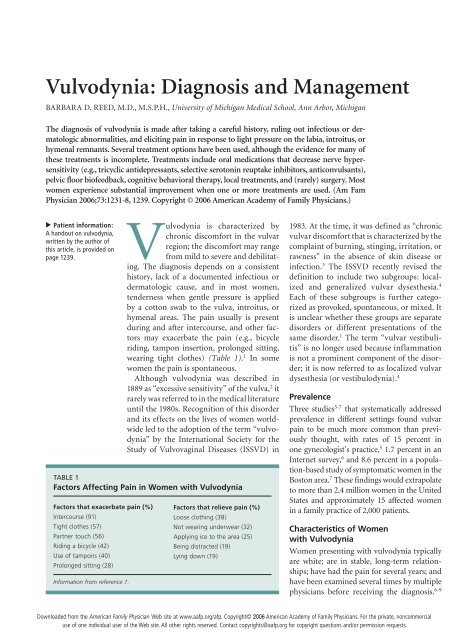 Vulvodynia: Diagnosis and Management