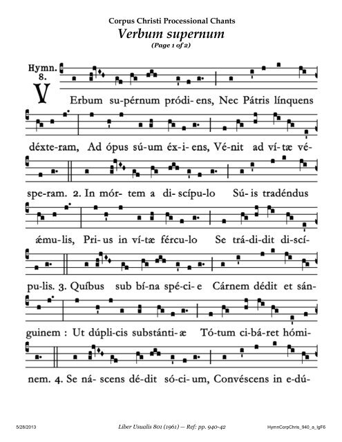 Verbum supernum - Institute of Christ the King Sovereign Priest