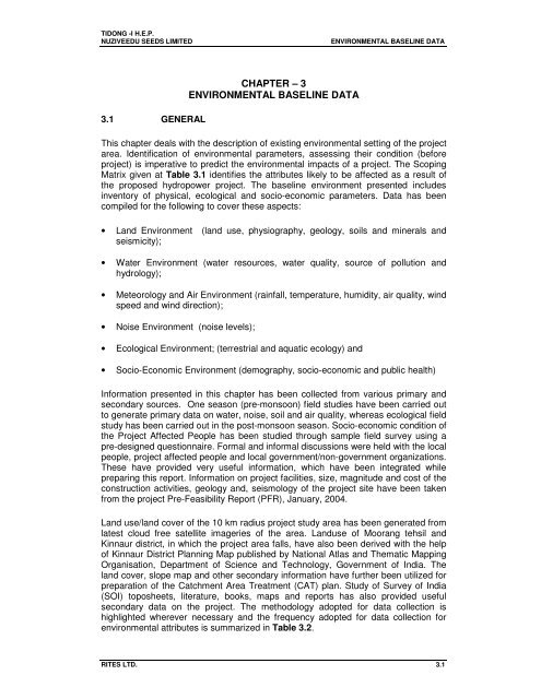 CHAPTER â 3 ENVIRONMENTAL BASELINE DATA