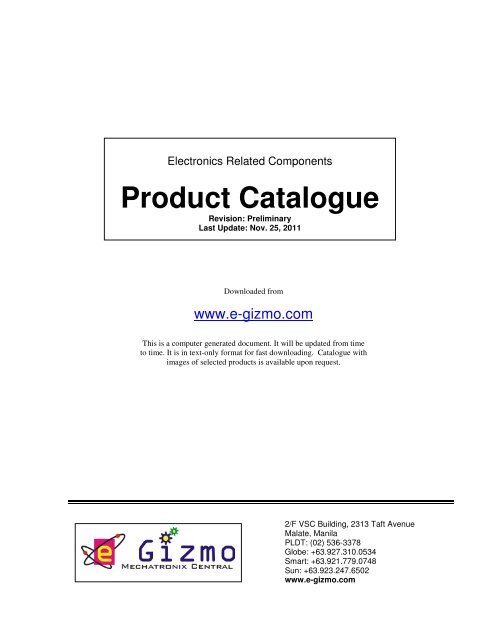 Electronics Related Components Product Catalogue - E-Gizmo