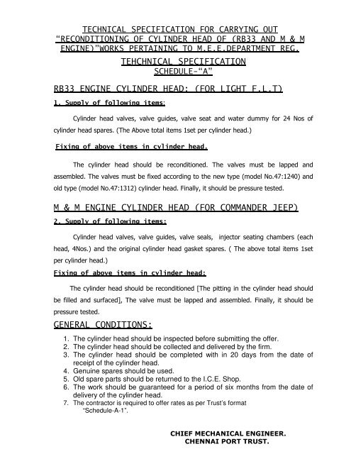 tehchnical specification rb33 engine cylinder head - Port of Chennai