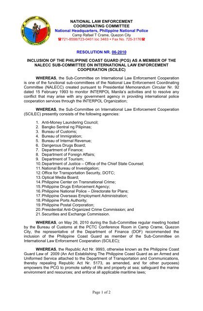 Resolution No. 06â 2010 - PNP Directorate for Operations ...