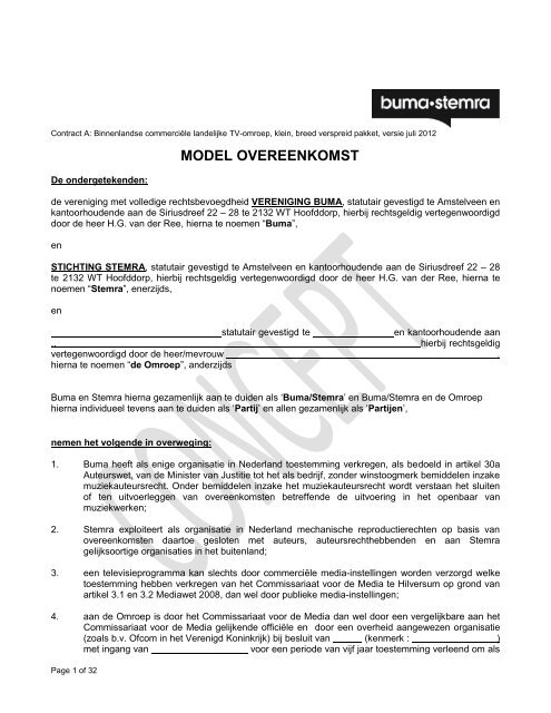 Model overeenkomst contract A – Commerciële ... - Buma/Stemra