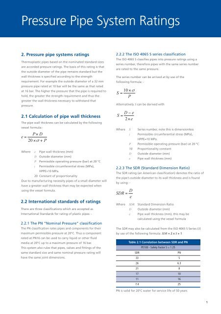 Pressure Pipe System Ratings - Polypipe