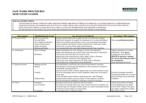 safe work procedures skid steer loader - Martelco Equipment Hire