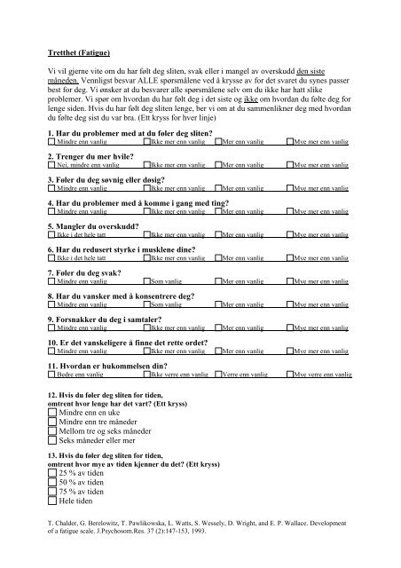 Chalder Fatigue Questionnaire - Helse Bergen