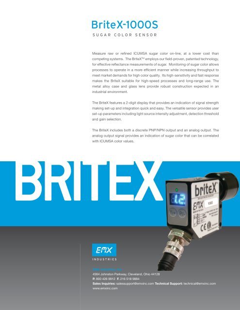 BriteX-1000S ICUMSA Sugar Color Sensor Cut Sheet - Sensors ...
