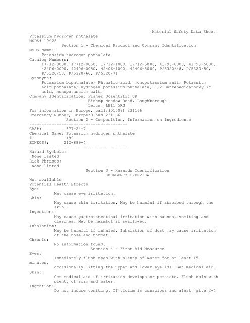 Material Safety Data Sheet Potassium hydrogen phthalate MSDS ...
