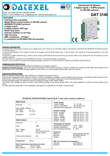 Digital Input output Module on RS485 - Datexel