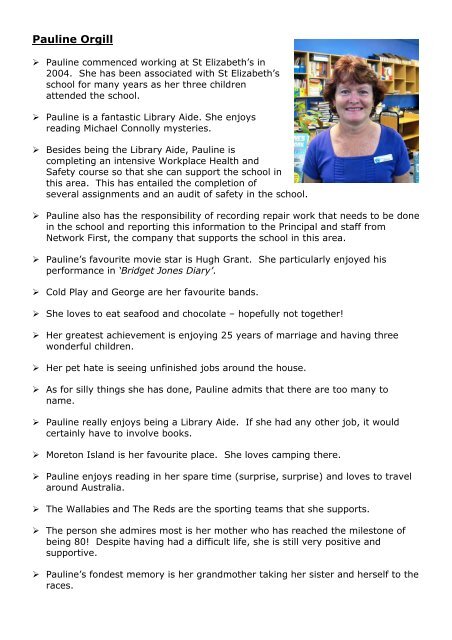 Mrs Pauline Orgill - St Elizabeth's Catholic Primary School