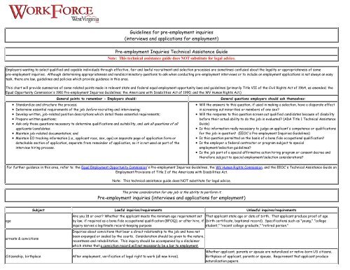 Pre-employment Inquiries Technical Assistance Guide
