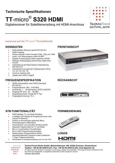 TT-micro S320 HDMI - Technotrend GÃƒÂ–RLER