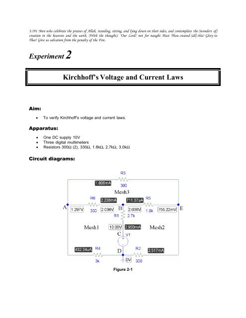 Experiment 2 Kirchhoff's Voltage and Current Laws