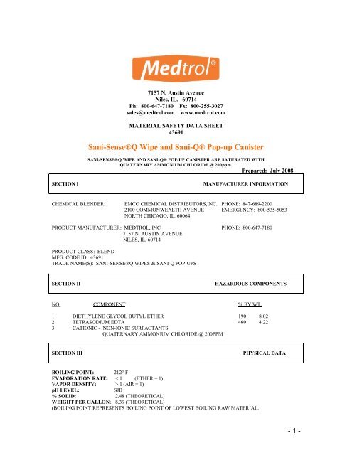 Sani-Sense Q Wipes - Medtrol