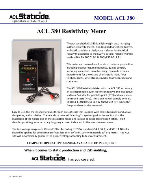 ACL 380 Resistivity Meter - Zycon