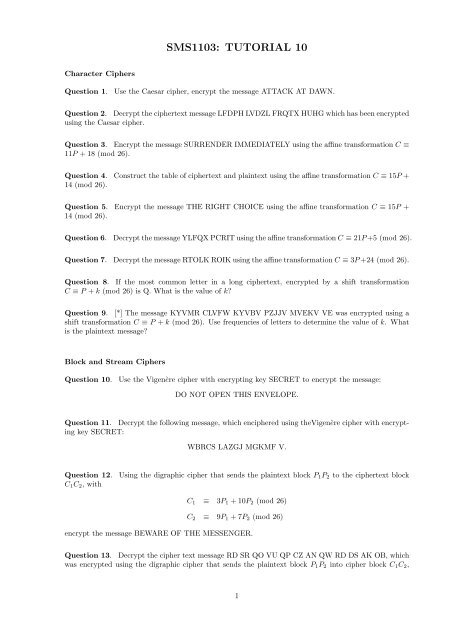 SMS1103: TUTORIAL 10