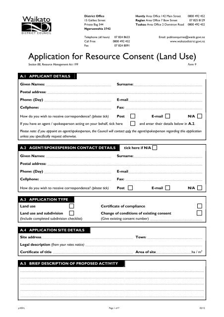 Application for land use consent - Waikato District Council
