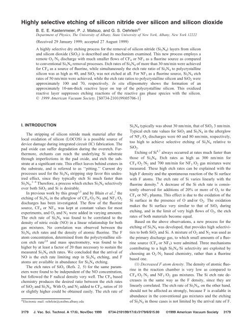 Highly Selective Etching Of Silicon Nitride Over Silicon And Silicon