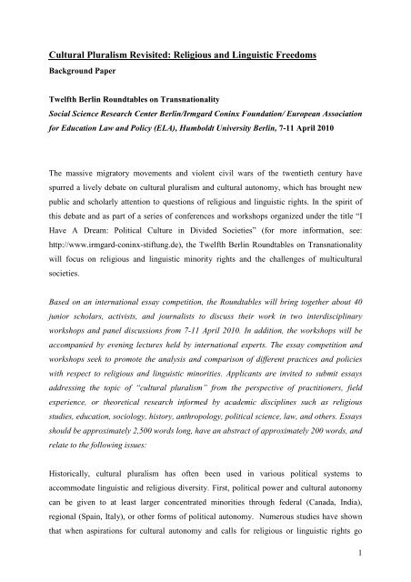 Cultural Pluralism Background Paper - Irmgard Coninx Stiftung