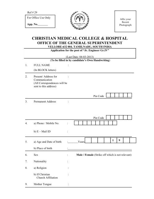 christian medical college & hospital office of the general ...