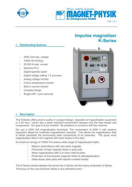 Impulse magnetizer K-Series - MAGNET-PHYSIK Dr. Steingroever ...