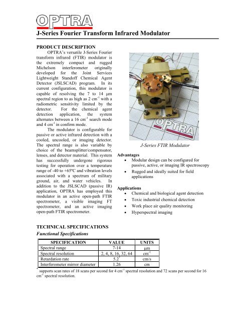 J-Series Fourier Transform Infrared Modulator - OPTRA