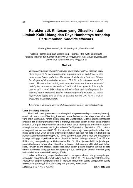 Karakteristik Khitosan yang Dihasilkan dari Limbah Kulit Udang dan ...