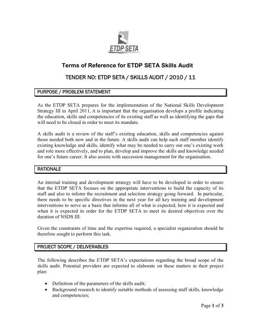 ETDP SETA / SKILLS AUDIT / 2010 / 11