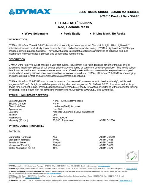 DYMAX 9-20515 Electronic Circuit Board Material Product Data Sheet