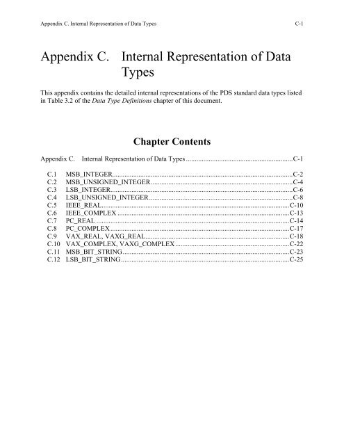 Appendix C. Internal Representation of Data Types Appendix C. Internal Representation of Data Types